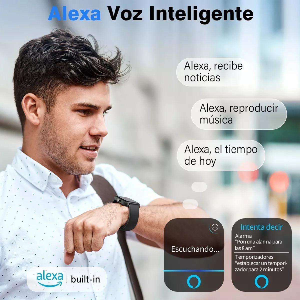 Smartwatch 1.8'' Reloj Inteligente Bluetooth Llamada Alexa negro