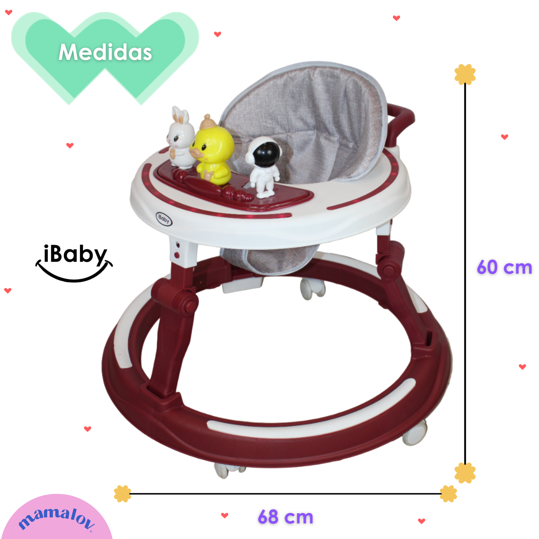 Andadera Para Bebé 3 En 1 Musical Con Luces Ibaby - Tinto
