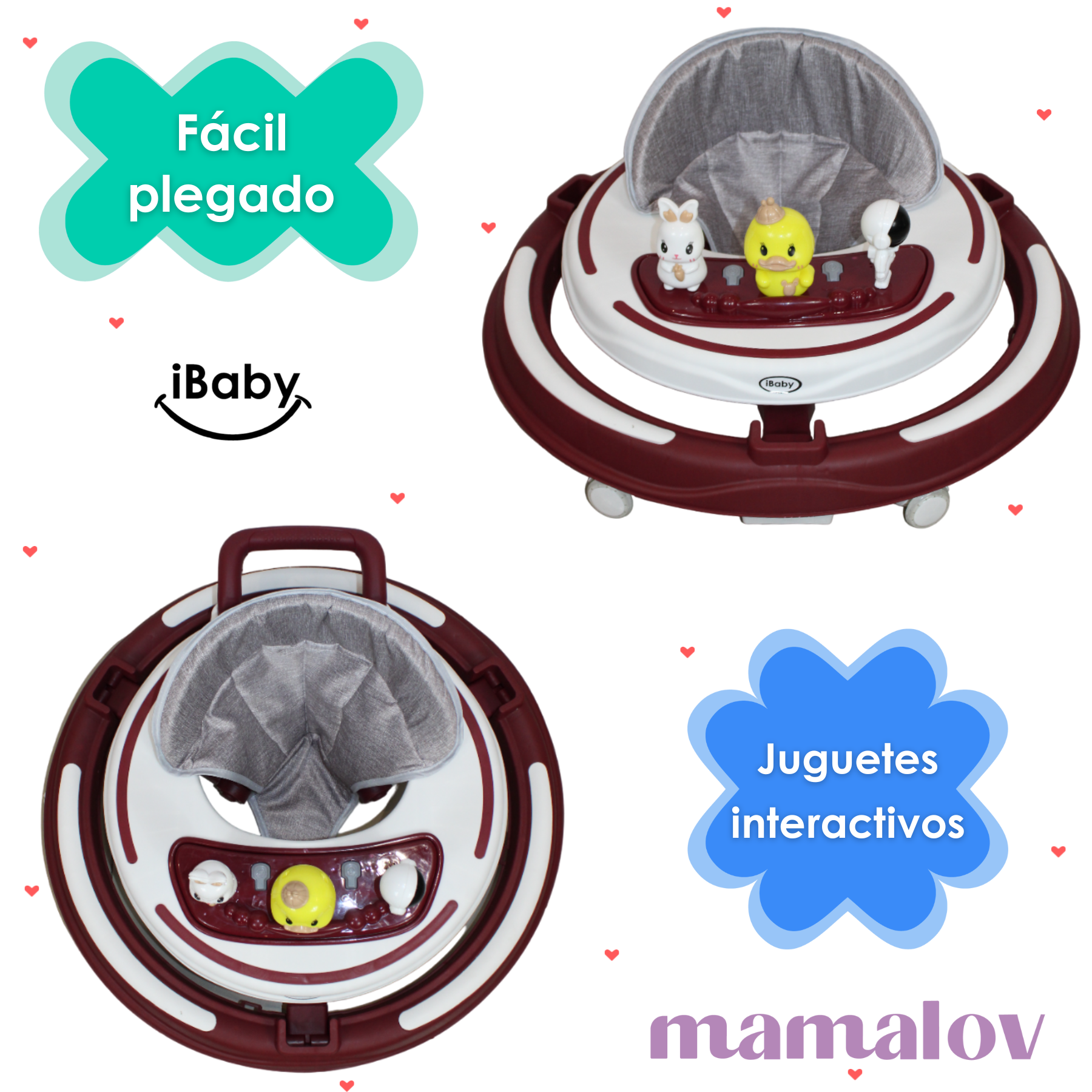 Andadera Para Bebé 3 En 1 Musical Con Luces Ibaby - Tinto