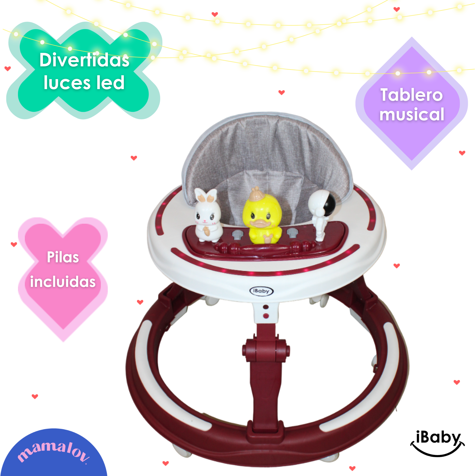 Andadera Para Bebé 3 En 1 Musical Con Luces Ibaby - Tinto