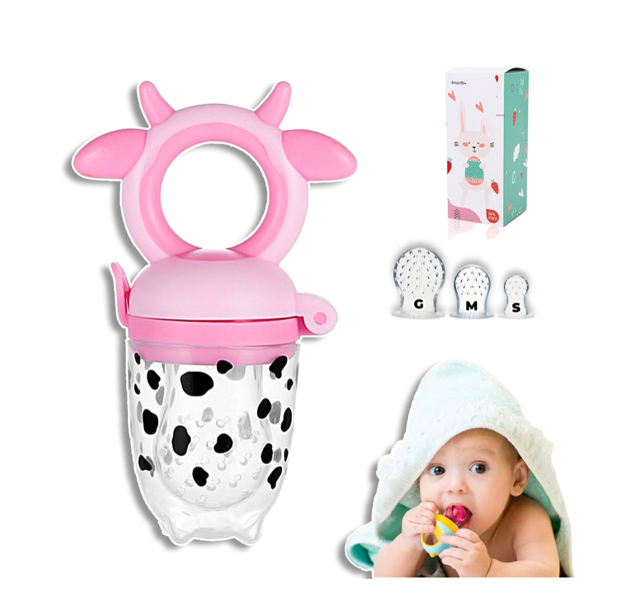 Chupón Para Fruta Y Papilla, Seguro y tapa vaca rosa