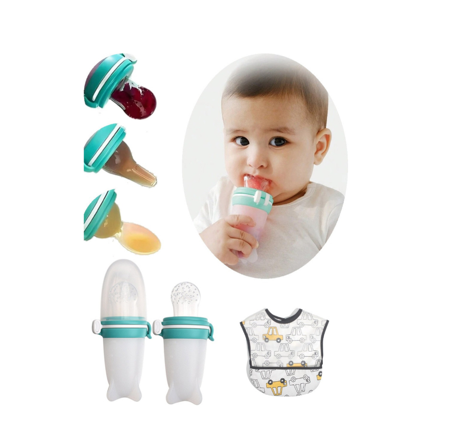 Chupón Alimentador Fruta Y Biberón Cuchara Para Papilla azul.