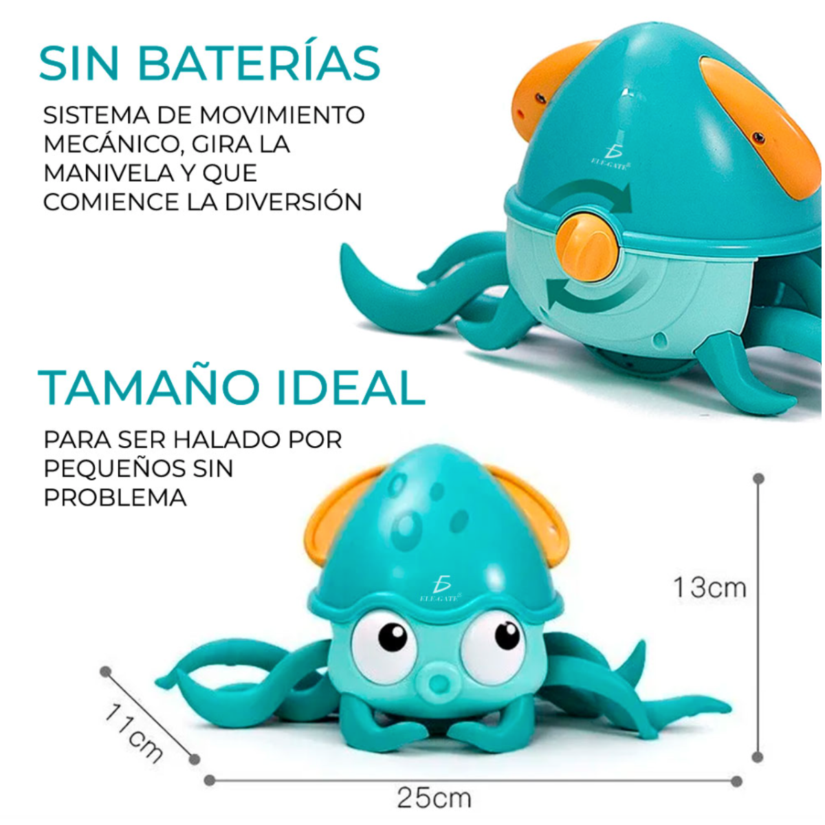 Juguete de Calamar con movimiento para bebé uso para bañera y terrestre.