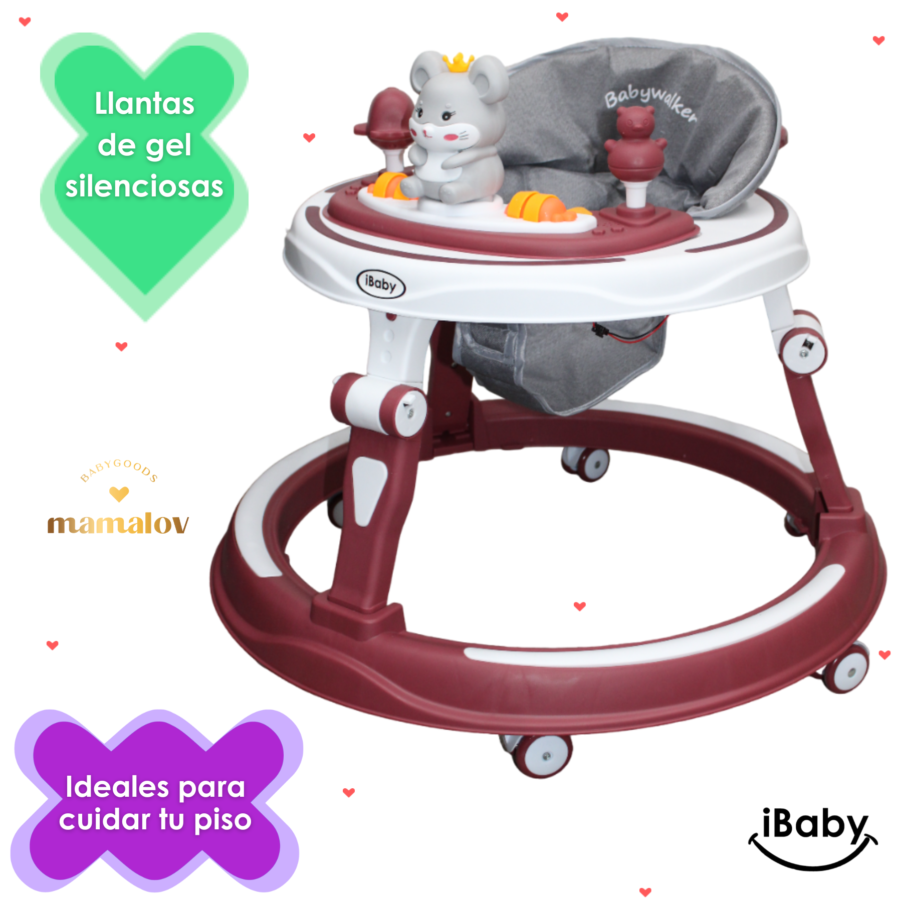 Andadera Para Bebé Musical 3 En 1 Plegable Ibaby Rabit Tinto