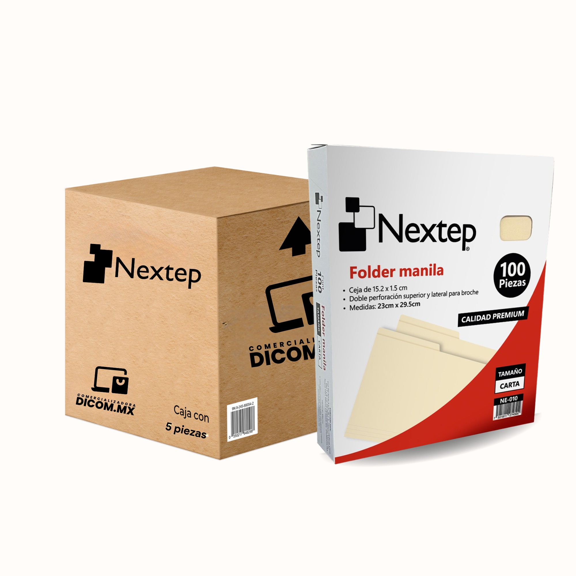 Folder tamaño Carta, Nextep, Manila, con 100 piezas con 5 cajas.