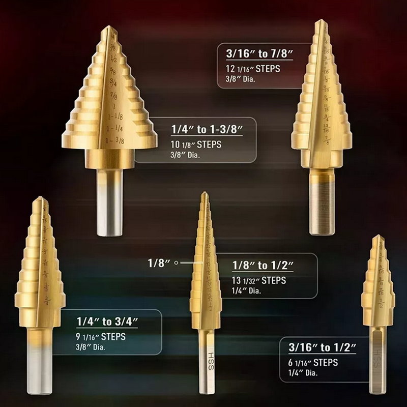 Broca Escalonada Juego Conica Acero Rapido Taladro 5 Uds