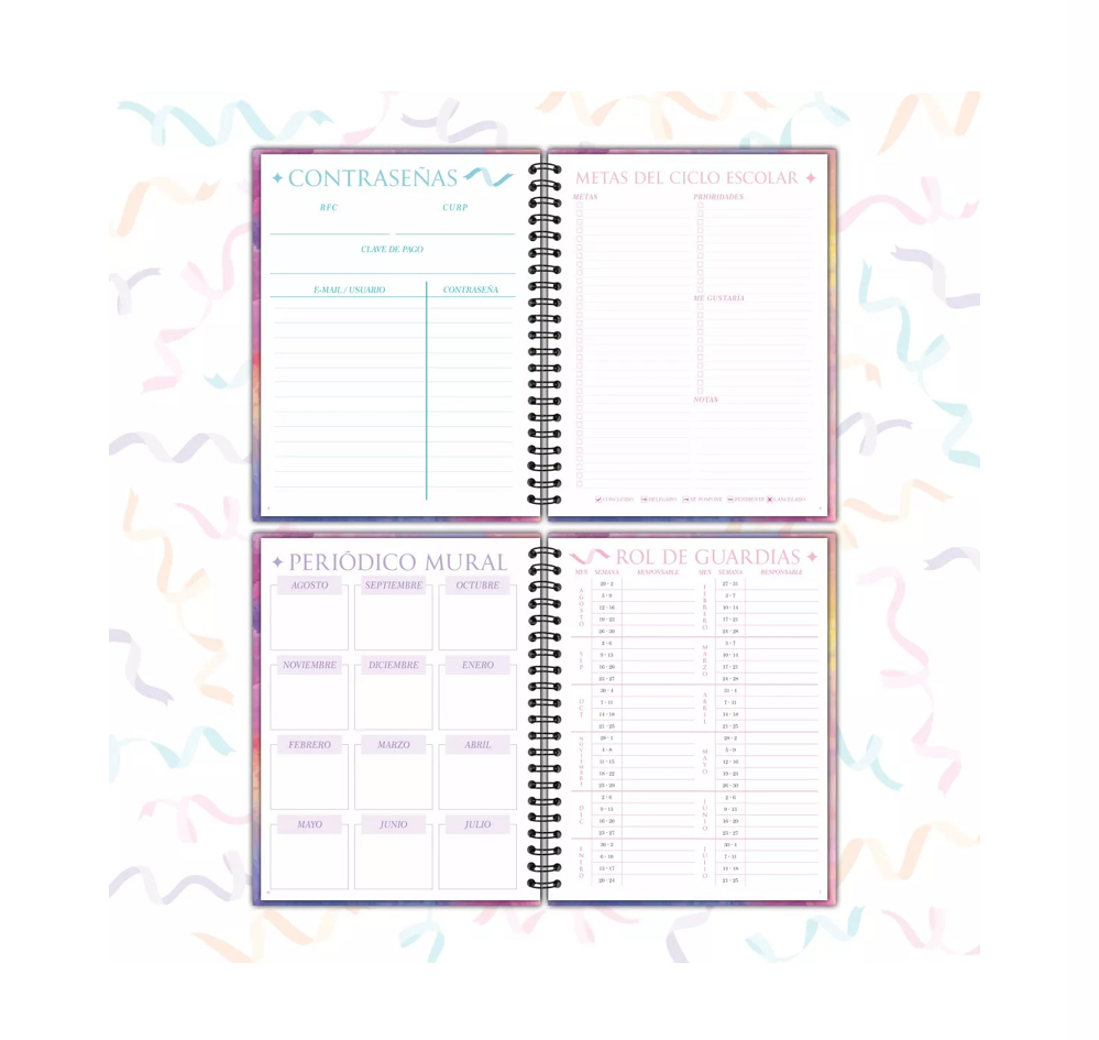 Agenda Escolar 2024-2025 Estilo Plumas