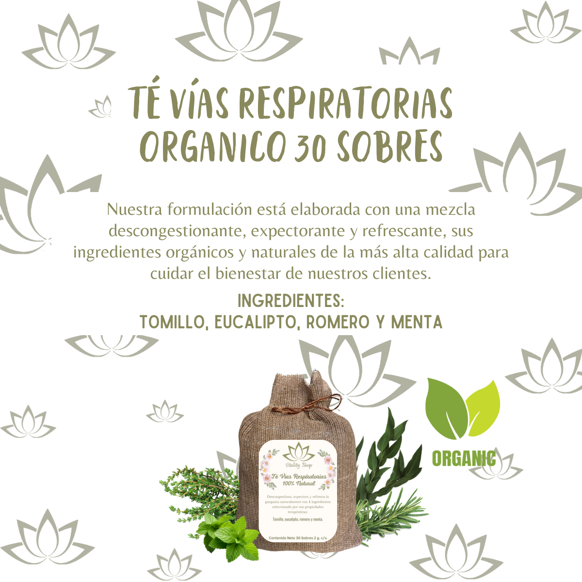 Té organico Vias Respiratorias Descongestiona Expectorante 30 Sobres