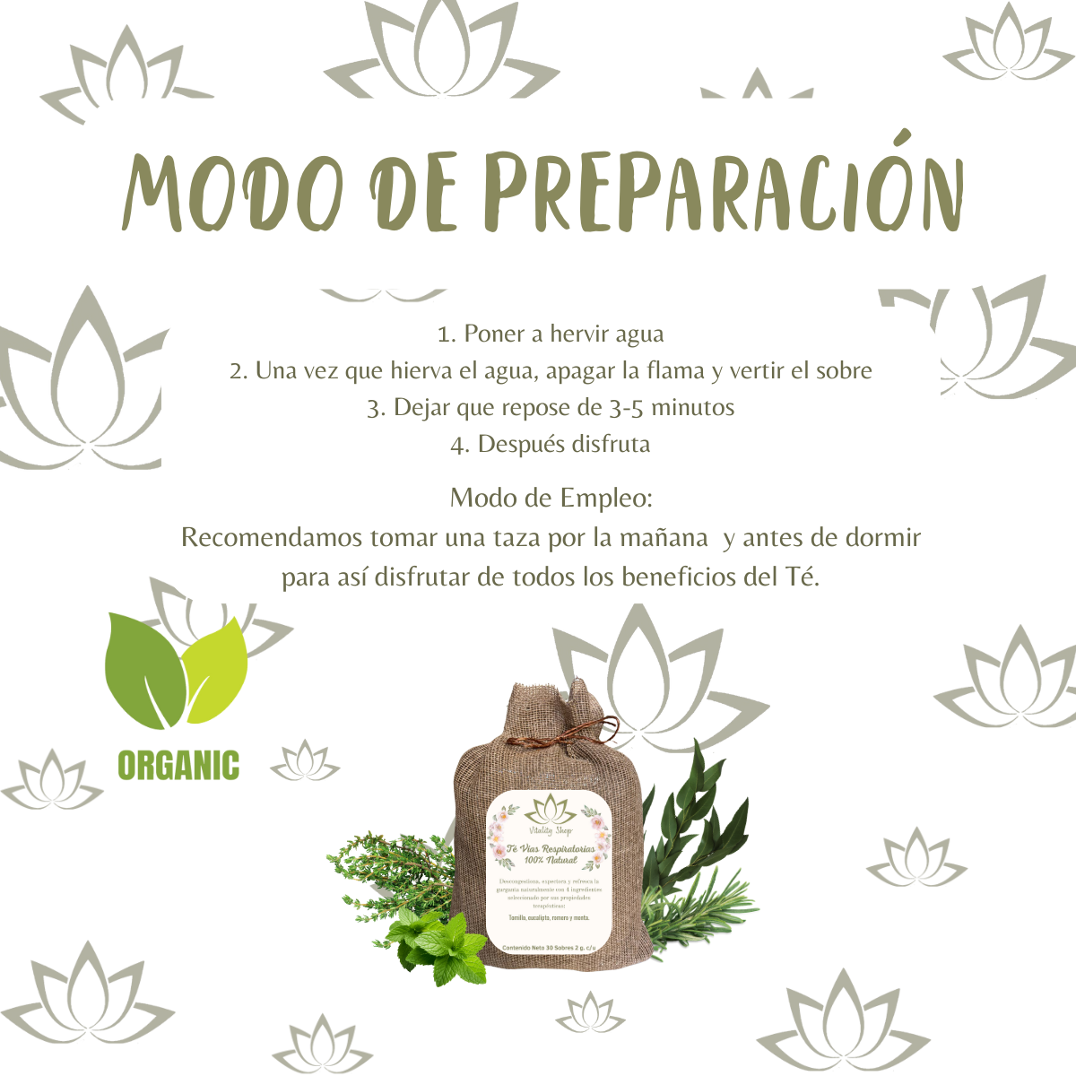 Té organico Vias Respiratorias Descongestiona Expectorante 30 Sobres