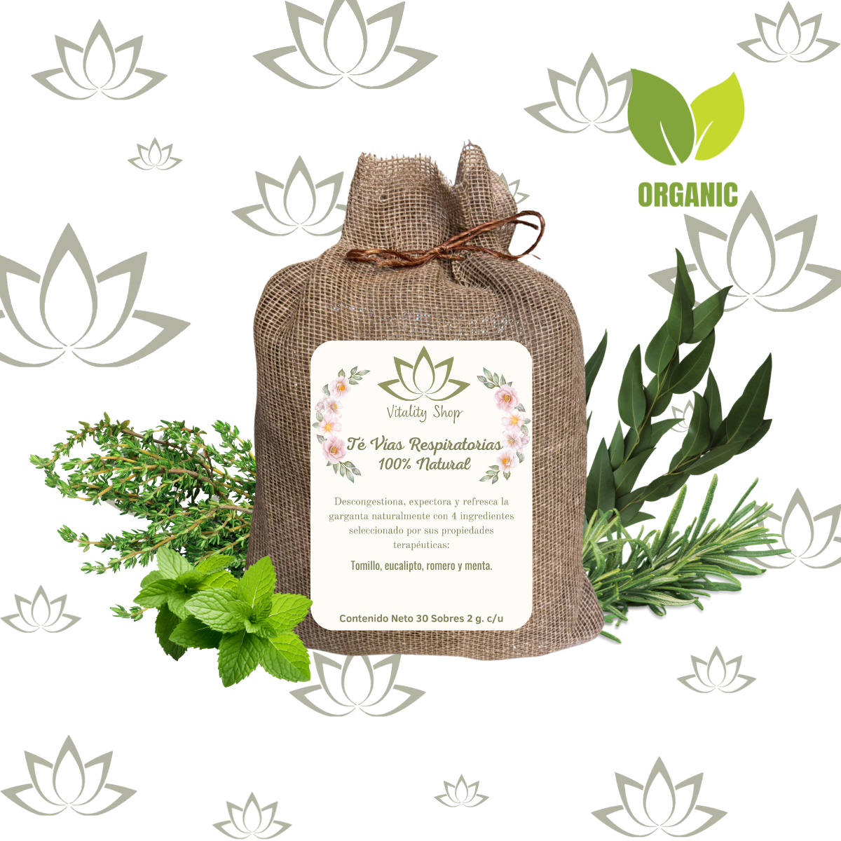 Té organico Vias Respiratorias Descongestiona Expectorante 30 Sobres