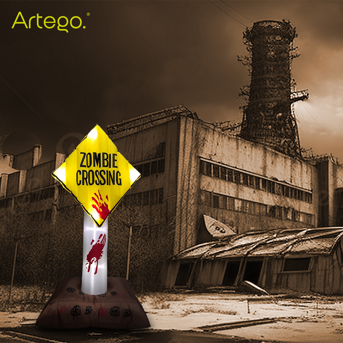 Inflable de Halloween Letrero vial zombi zombie con luces que parpadean ...