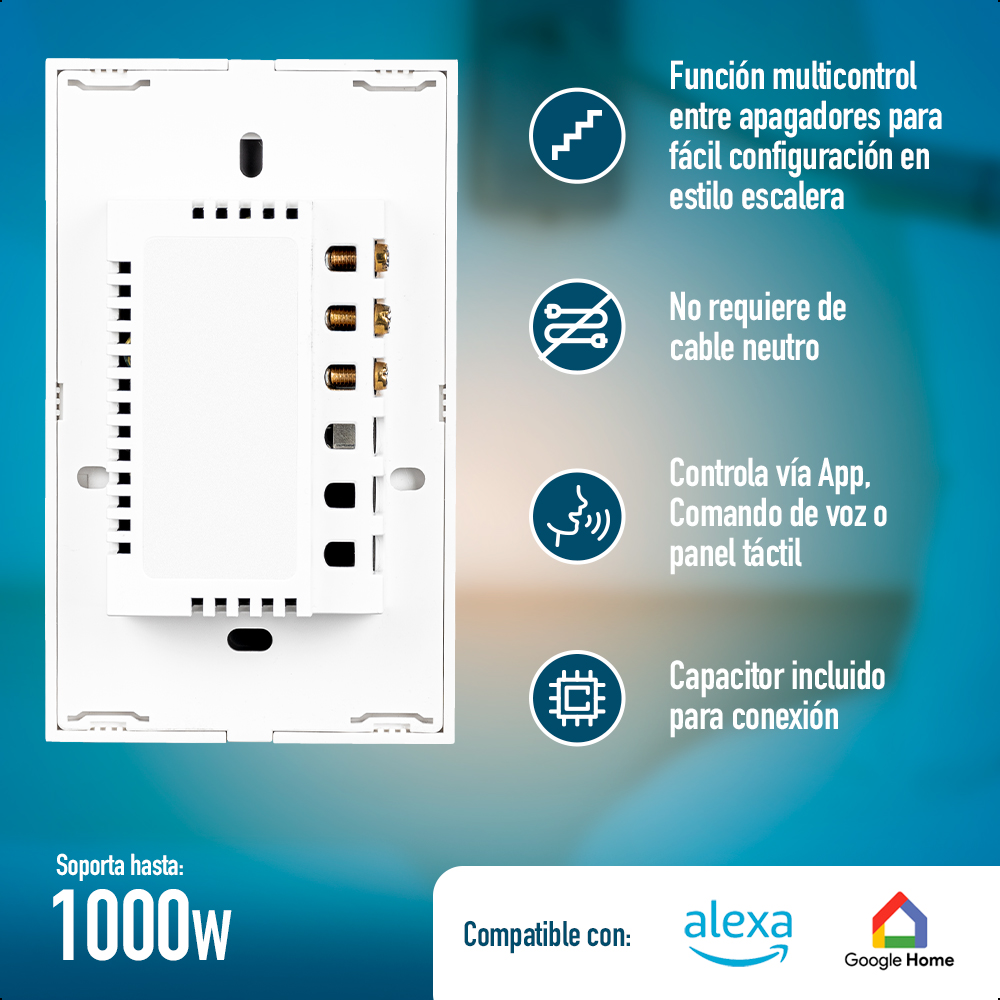 Interruptor Inteligente Individual ICON WiFi Blanco Sin Neutro