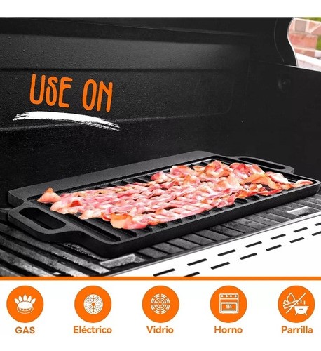 Plancha Grill De Hierro Fundido Reversible Hermosa Vida NEGRO