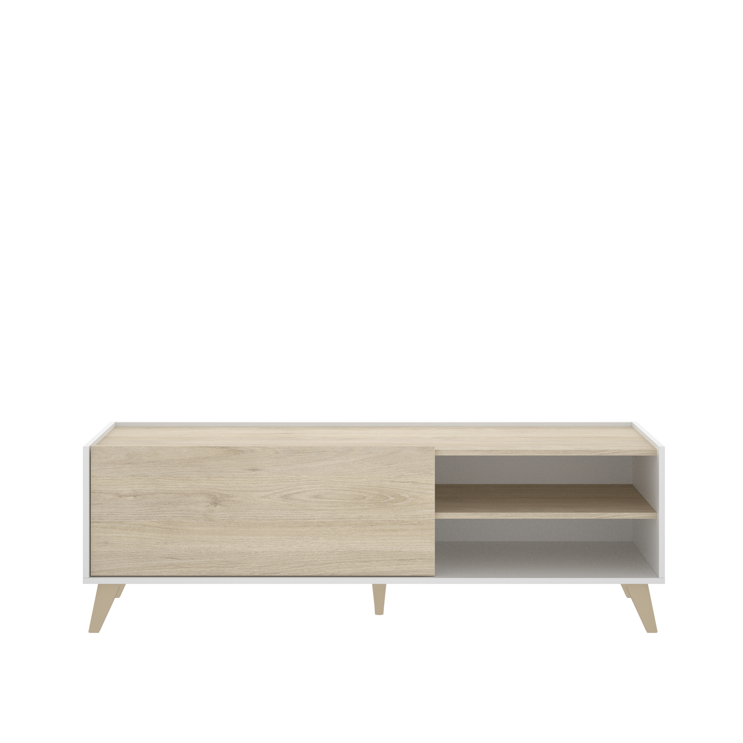 Mueble de TV Color Madera y Blanco con 1 Puerta Abatible, 2 Huecos y 1 ...