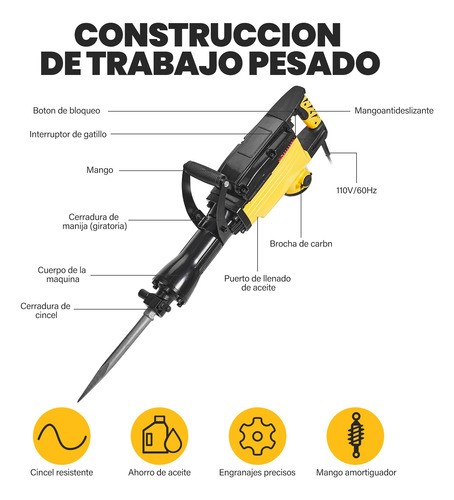Martillo Demoledor 2800w Rompedor De Concreto 1800rpm 40j