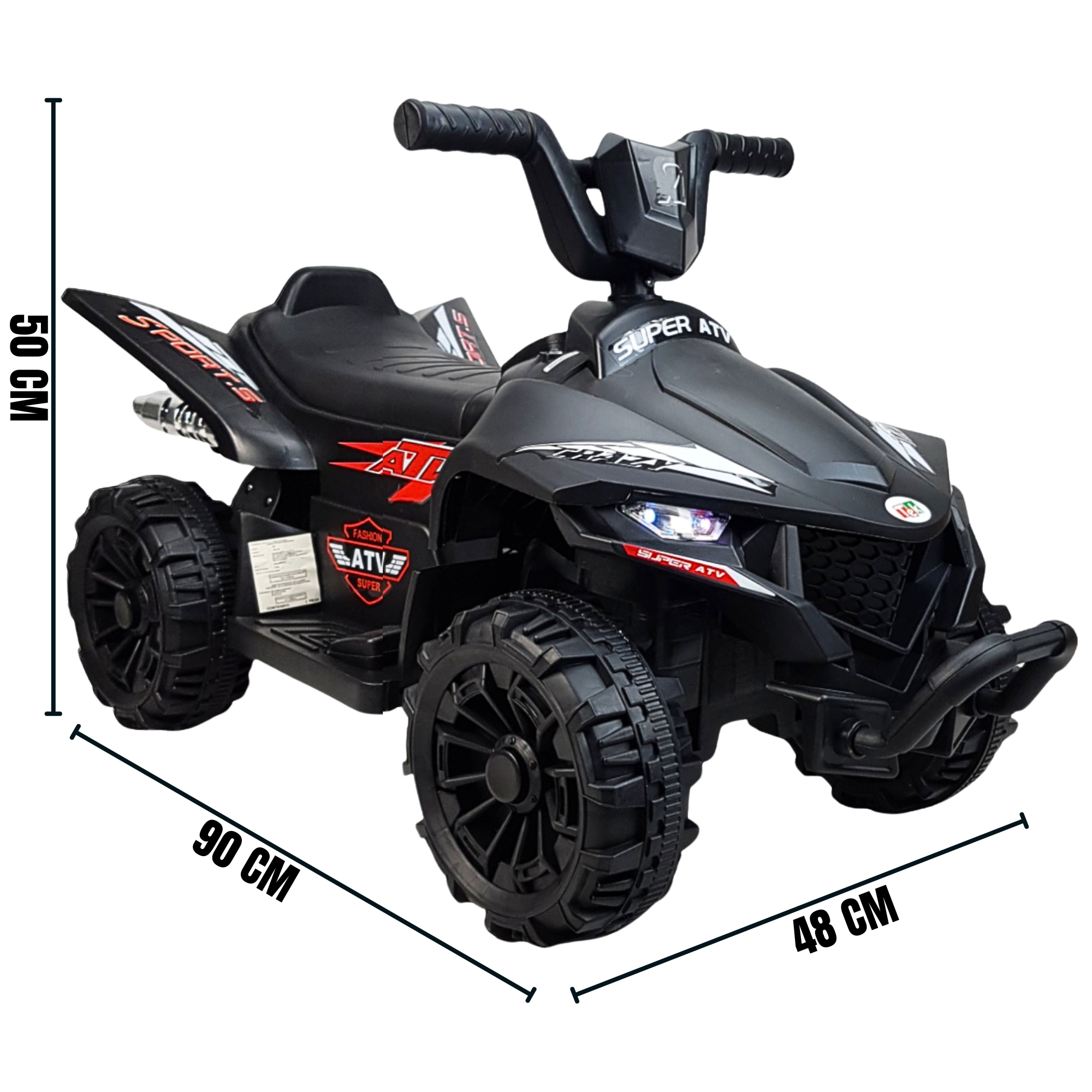 Cuatrimoto Montable Electrica para Niños Luz Led, Bluetooth 12v - Negro