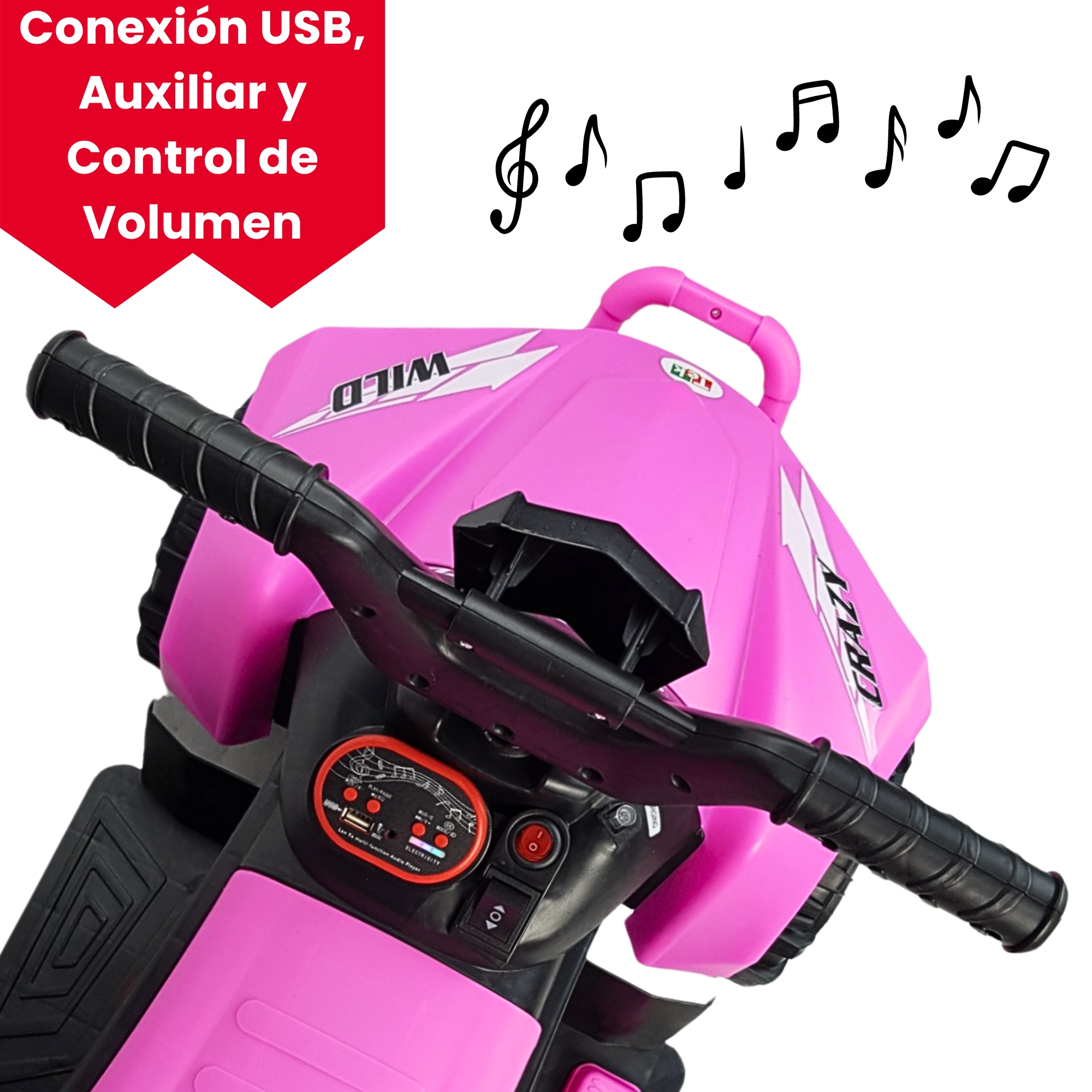 Cuatrimoto Montable Electrica para Niños Luz Led, Bluetooth 12v - Rosa