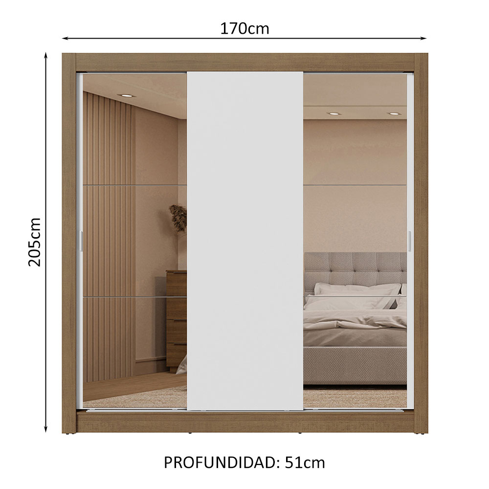 Ropero Closet Madesa 3 Puertas 2 Espejos MB 01