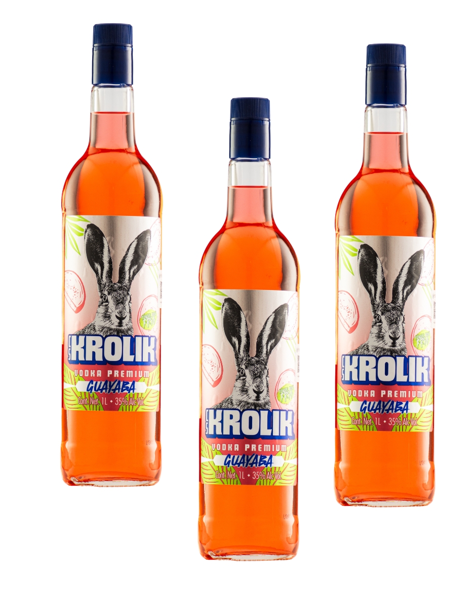 Tripack Vodka Cs Krolik 40% Alc. Vol. Sabor Guayaba 1000 Ml