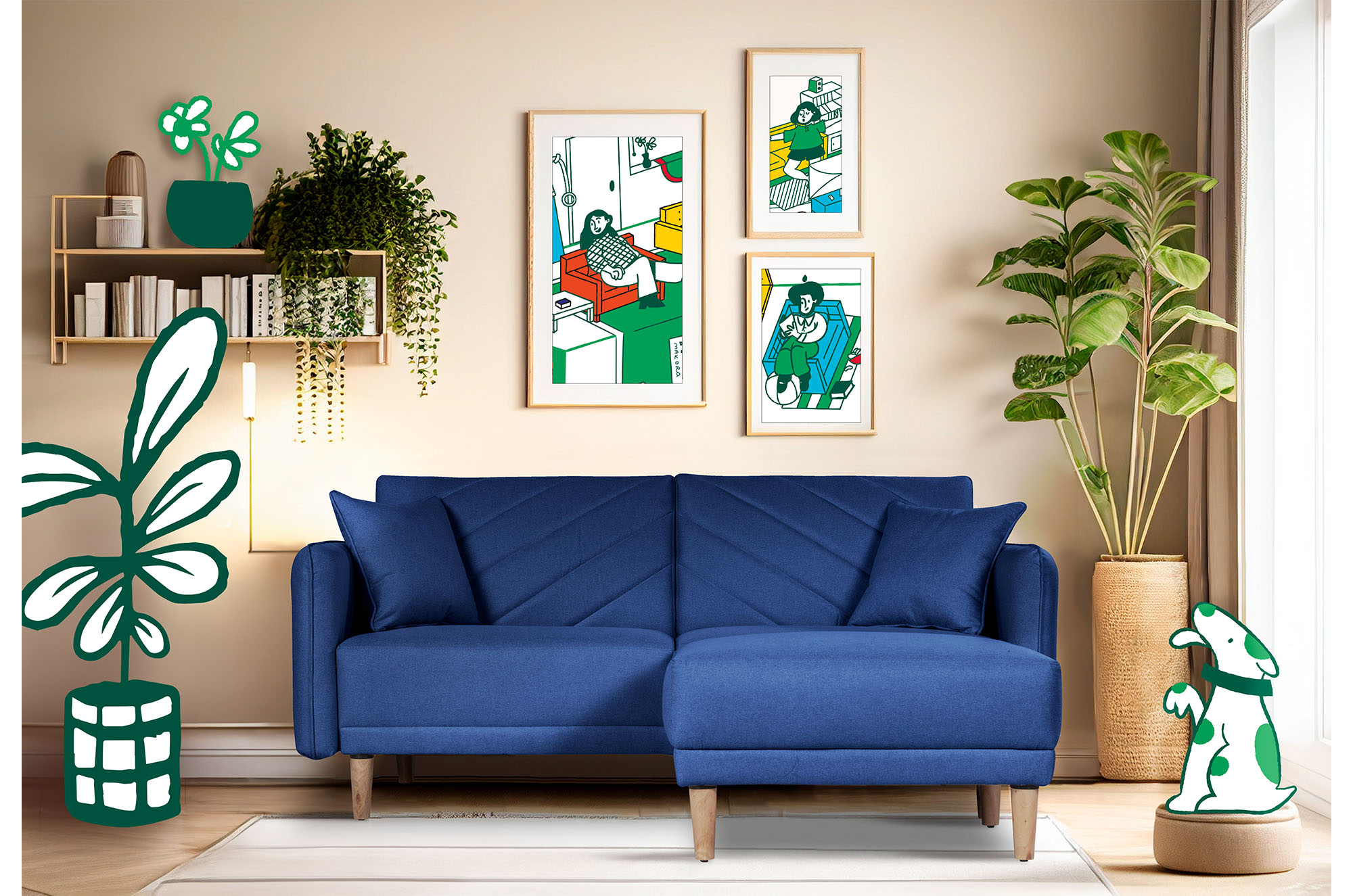 Sala Modular Ritz Azul Makora Essentials de lino Reversible