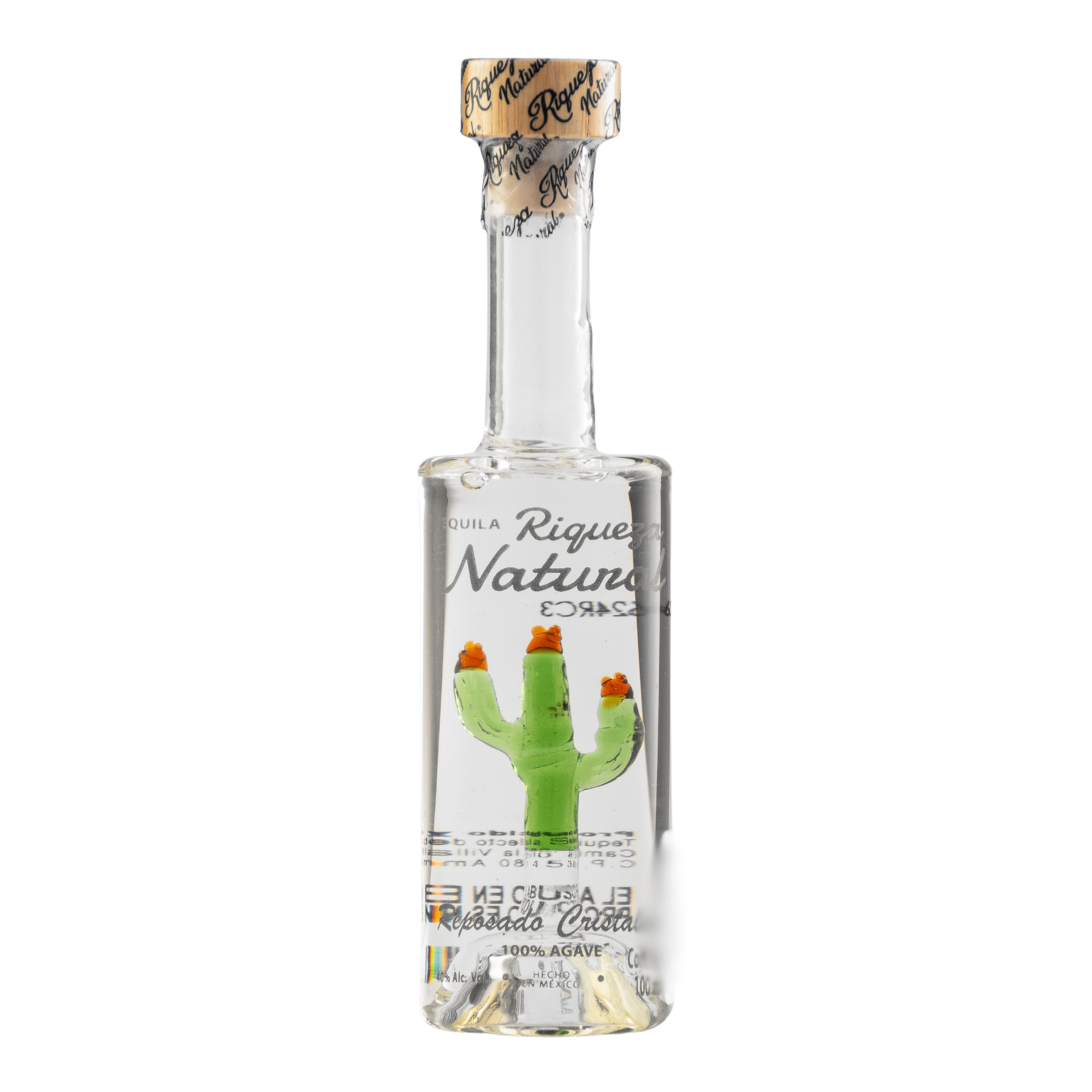 Tequila Riqueza Natural Reposado Cristalino Cactus 100 Ml