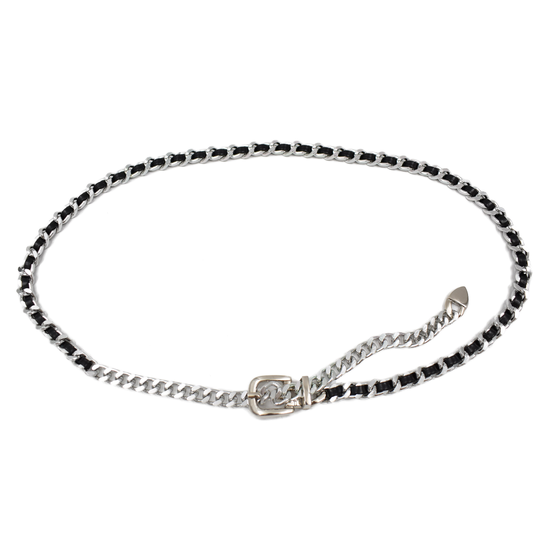 Cinturón de Cadena Delgado Plata con Negro