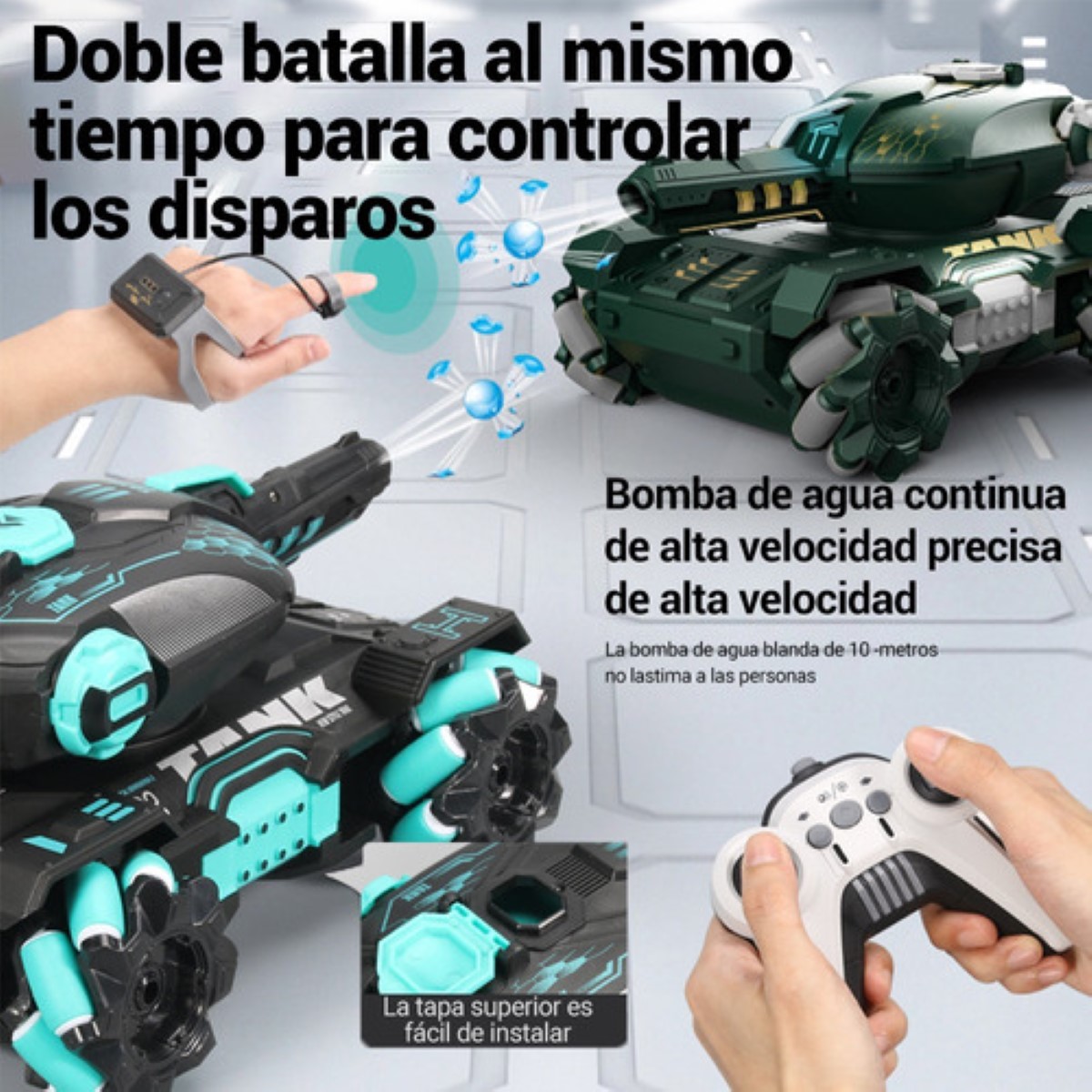 Tanque A Control Remoto Que Lanza Balas De Cañón NEGRO AZUL