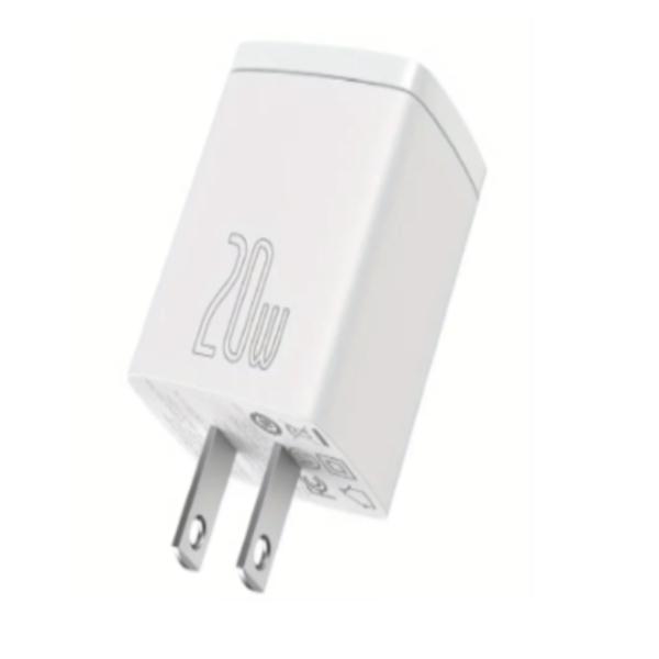 Cargador De Pared Baseus Blanco 20w 2 Puertos Usb Y Tipo C + Cable Tipo C A Lightning