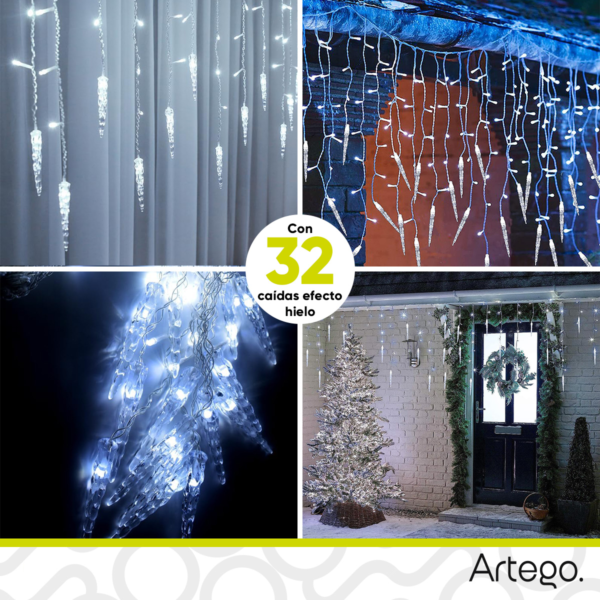 Luces Serie de Navidad tipo cascada caída efecto hielo led 192 cable ...