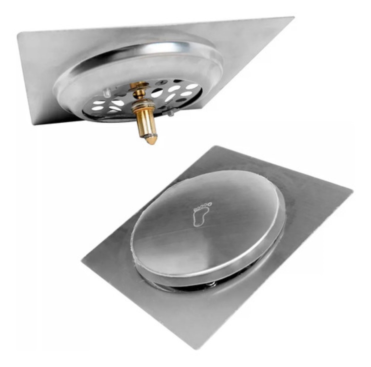 Coladera Regadera Pie Push De Acero Inoxidable Lujo 15x15cm plata