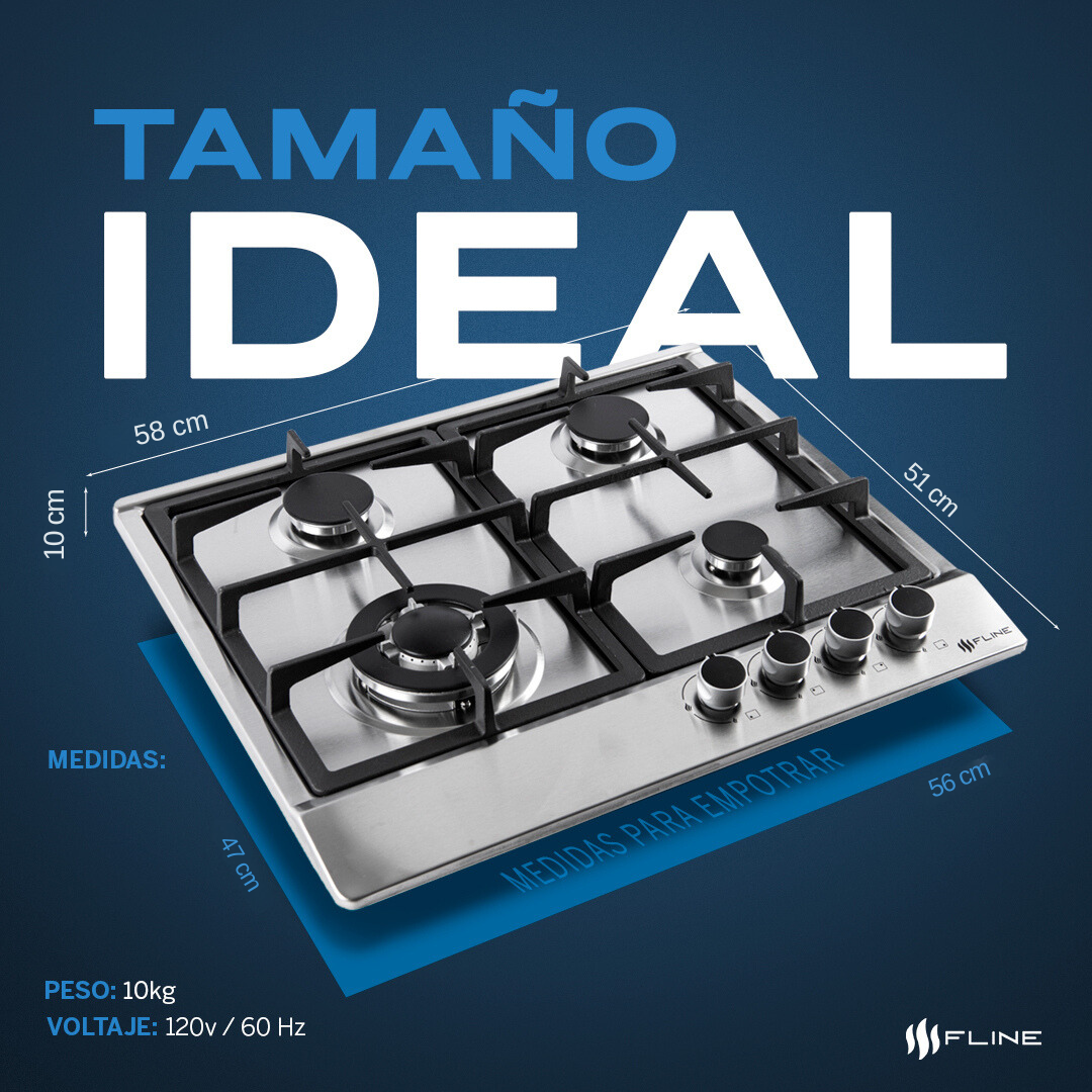 Parrilla de Gas Empotrable 4 Quemadores Acero Inoxidable | FLINE | Lund 4