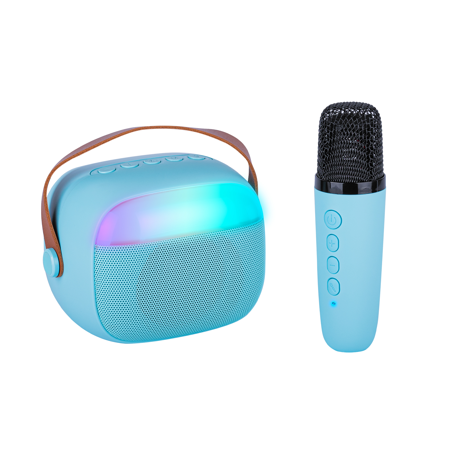 Karaoke Bocina con Micrófono Azul RGB 5 Modos de Voz y USB