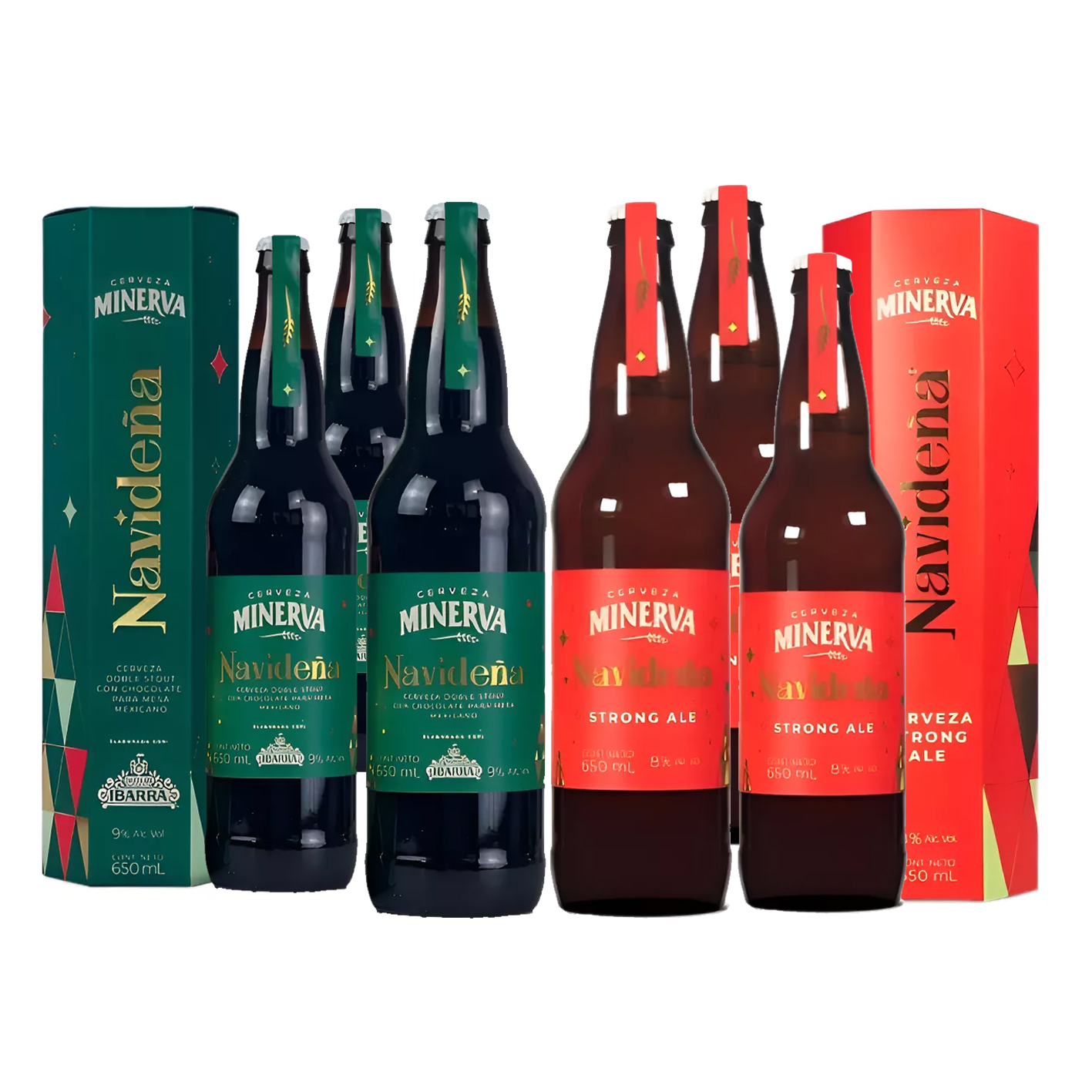 Six Cerveza Minerva Navideña Doble Stout y Strong Ale 650 Ml