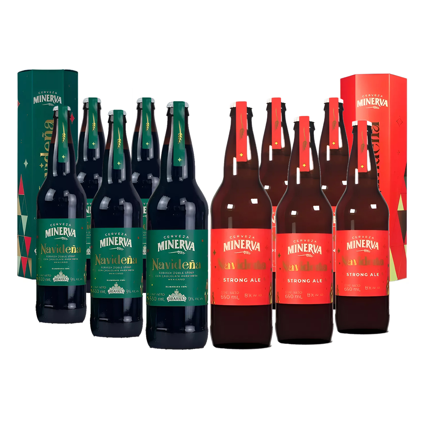 10 Pack Cerveza Minerva Navideña Stout y Strong Ale 650 Ml