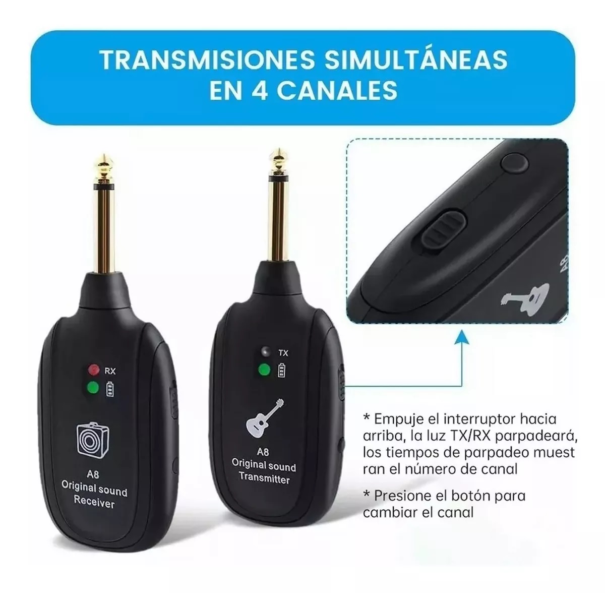 Sistema Transmisor Y Receptor Inalambrico Guitarra Uhf A8