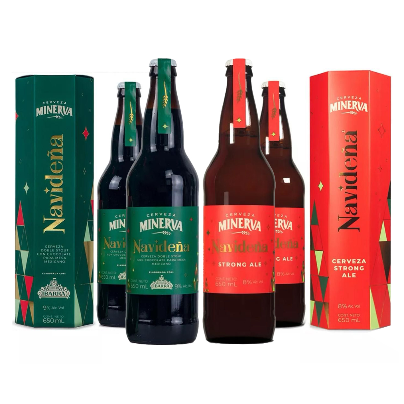 Four Pack Cerveza Minerva Navideña Stout y Strong Ale 650 Ml