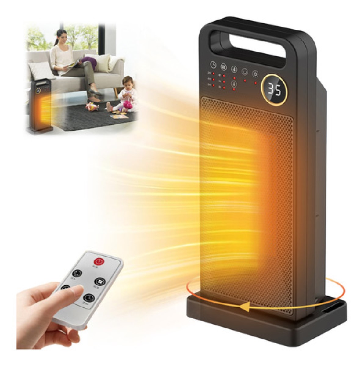 Calefactor Eléctrico De Aire Calentador Ptc 3 Niveles 2000w negro