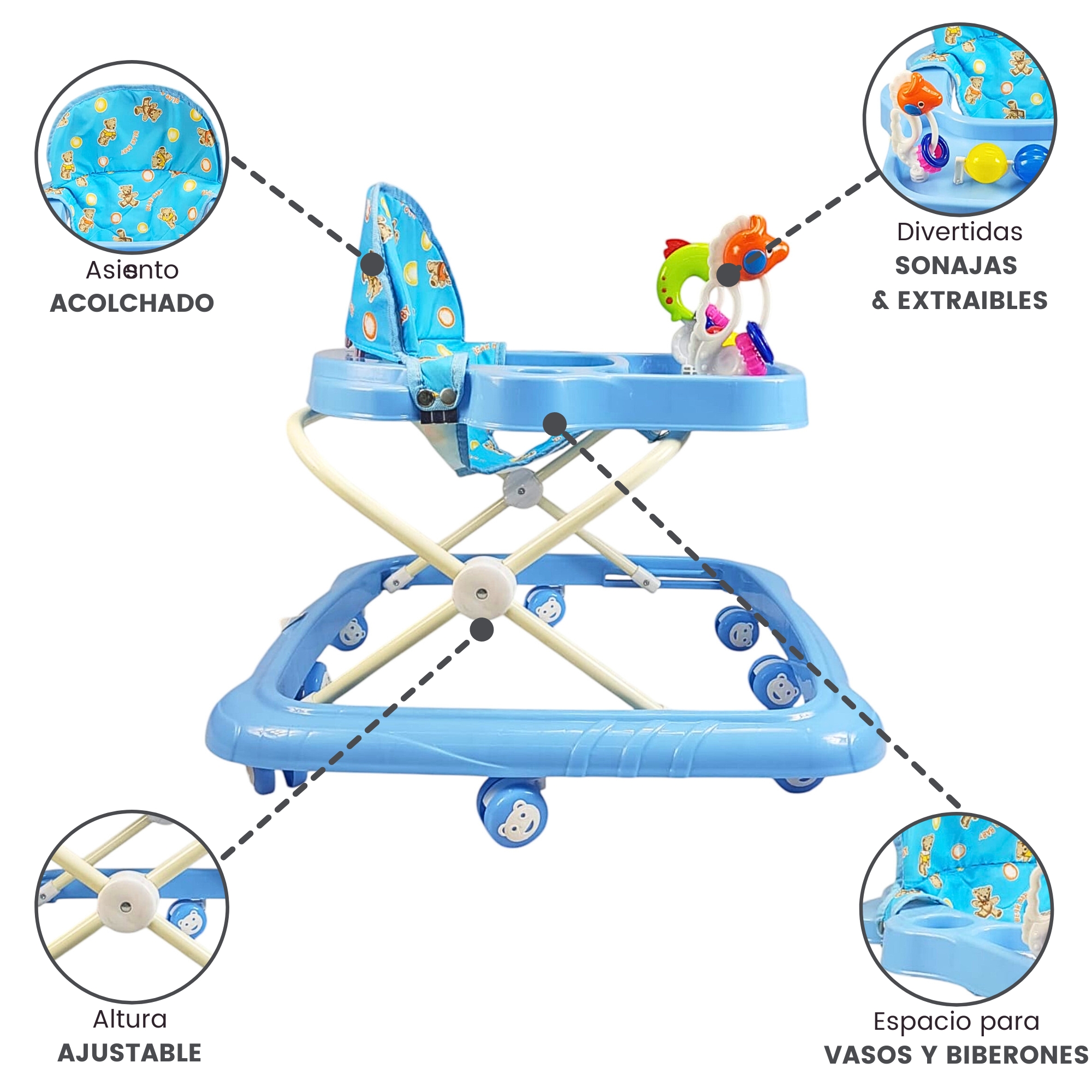Andadera para Bebe Economica con Sonajas Y Musical-Azul Cielo