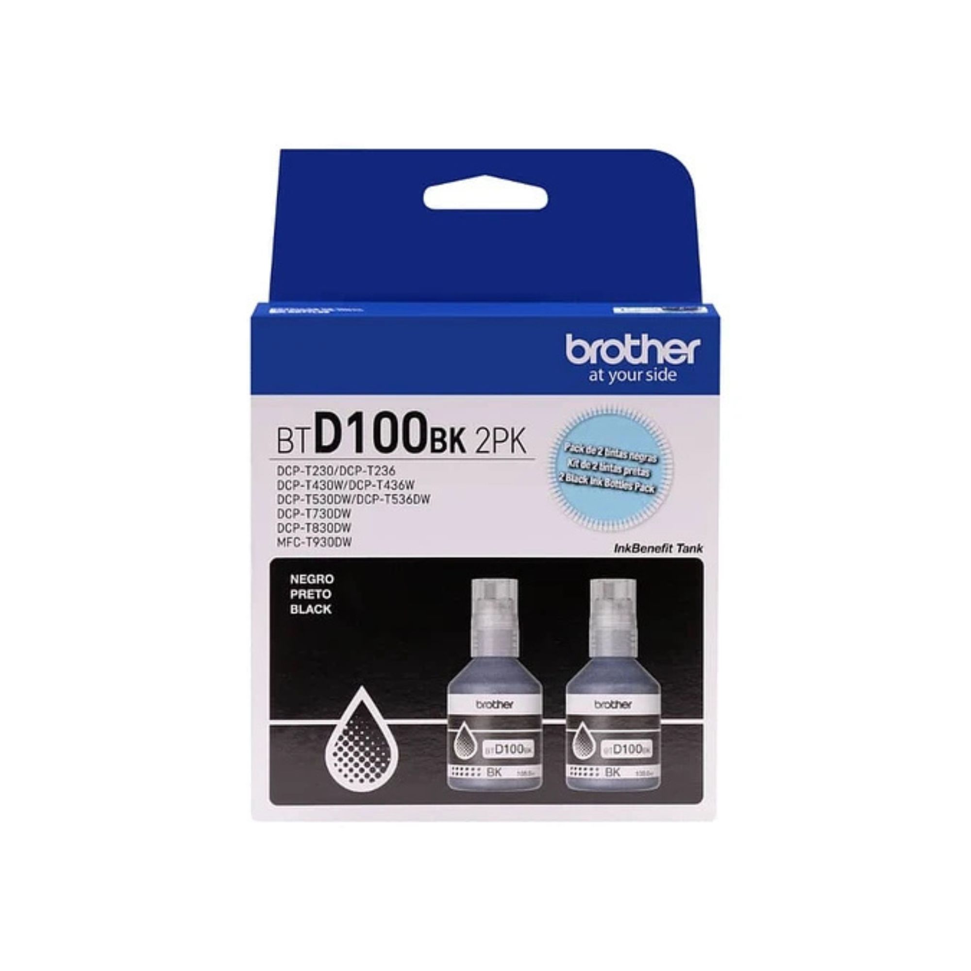 2 Pack - Botella de Tinta Brother BTD100BK para 7,500 páginas, Negro