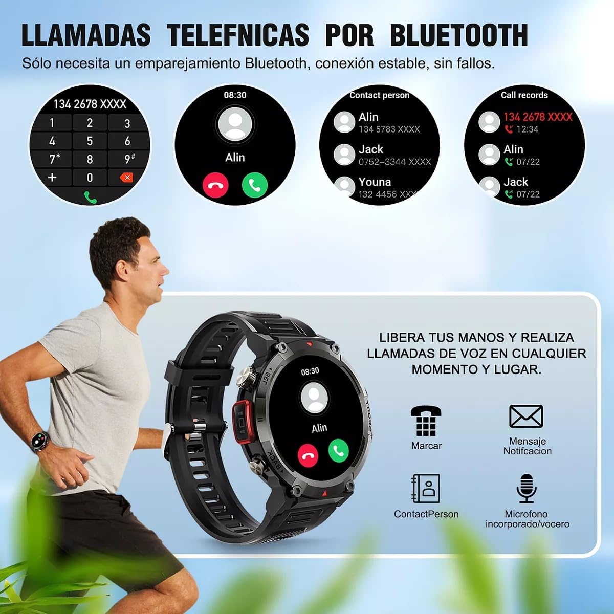 Reloj inteligente militar para hombres con linterna LED 1.45 ...