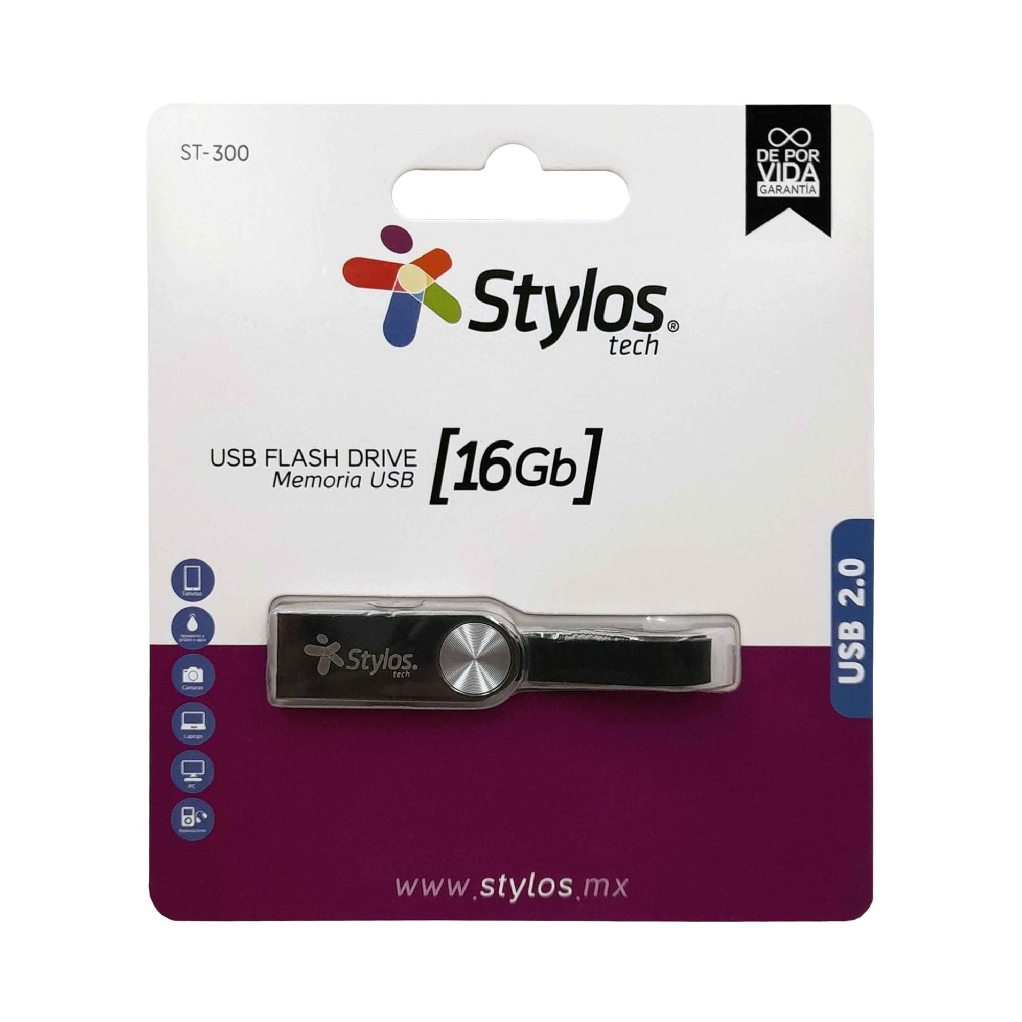 10 Pack - Memoria USB de 16 GB Stylos ST300, Metálica