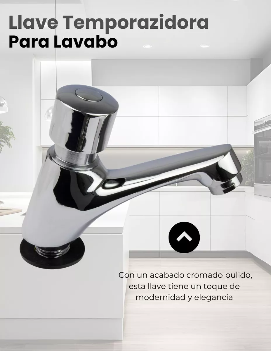 Llave Monomando Temporizadora De Agua Cromada, Resistente, Duradera