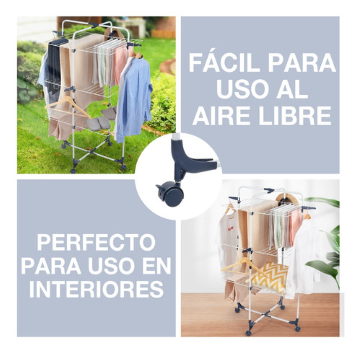 Tendedero Plegable Ropa 3 Niveles Portátil Metal Con Ruedas blanco