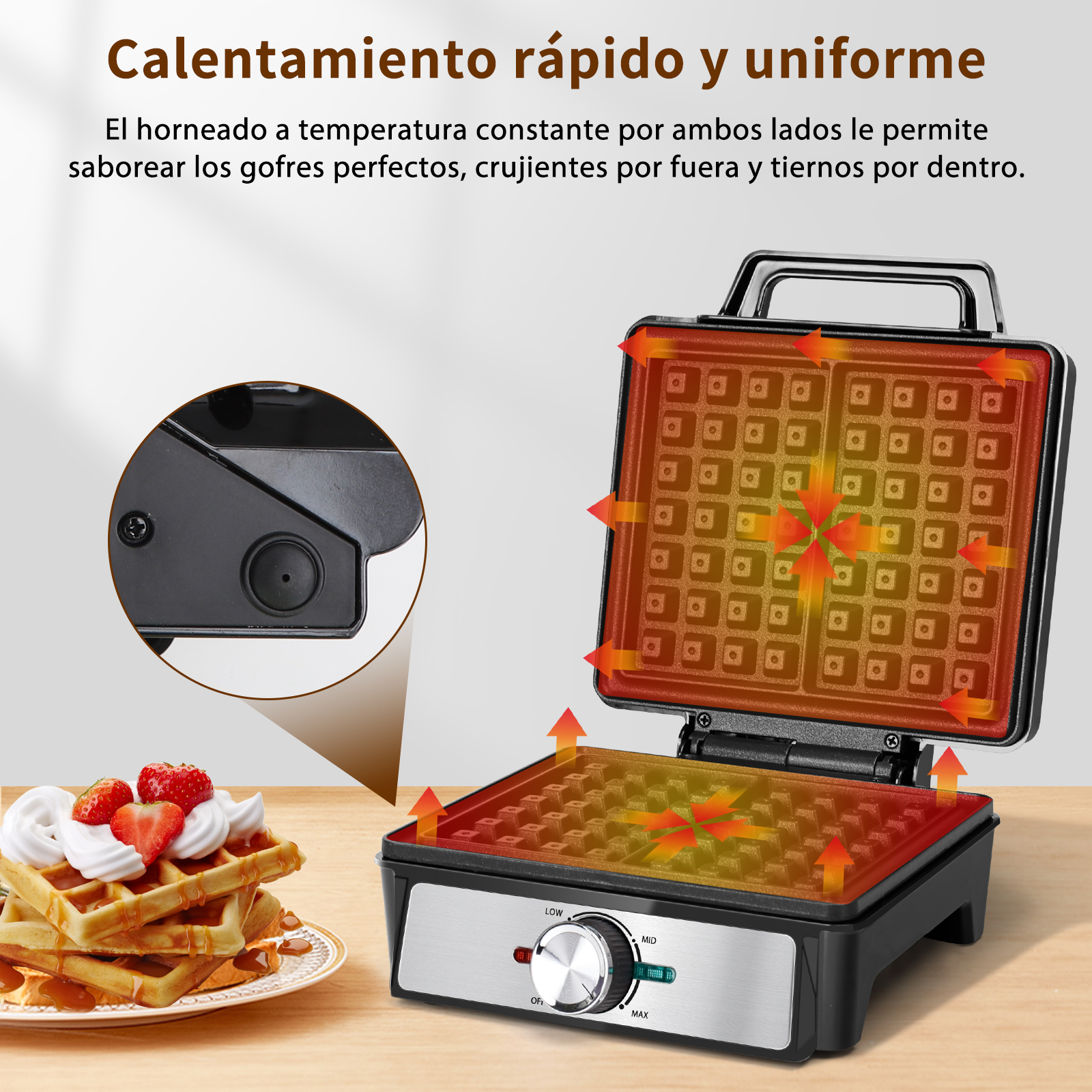 Waflera Eléctrica Antiadherente 4 Rebanadas Hacer Desayunos