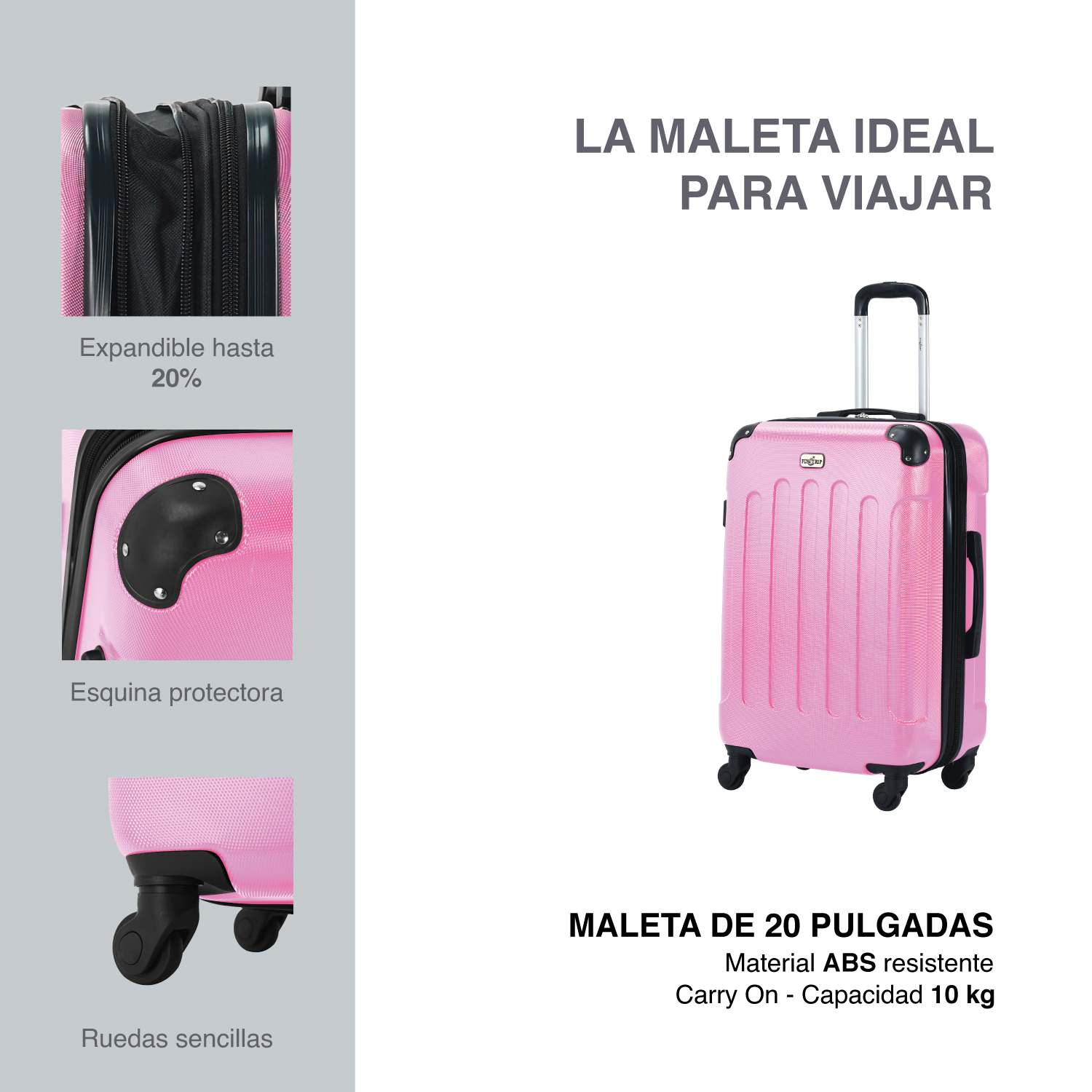 Maleta De Mano 20in 10kg Rigida 4 Ruedas 360 Fly & Trip Tokio Rosa