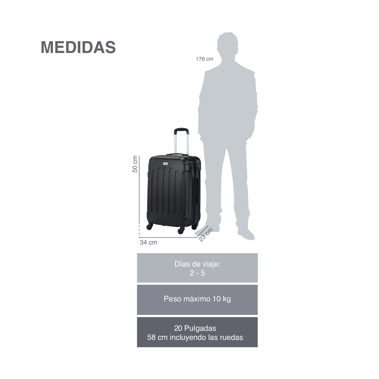 Maleta De Mano 20in 10kg Rigida 4 Ruedas 360 Fly & Trip Tokio Negra