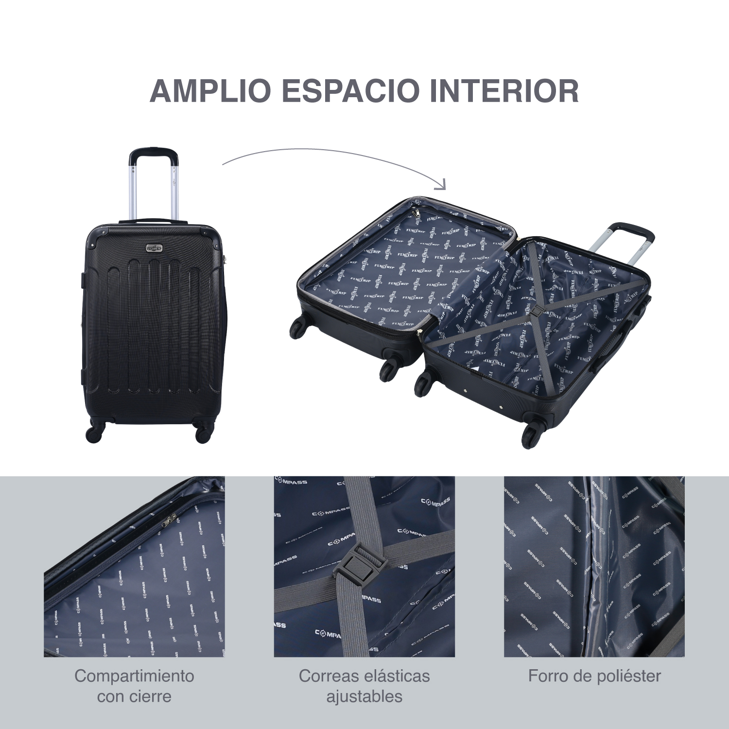 Maleta De Mano 20in 10kg Rigida 4 Ruedas 360 Fly & Trip Tokio Negra