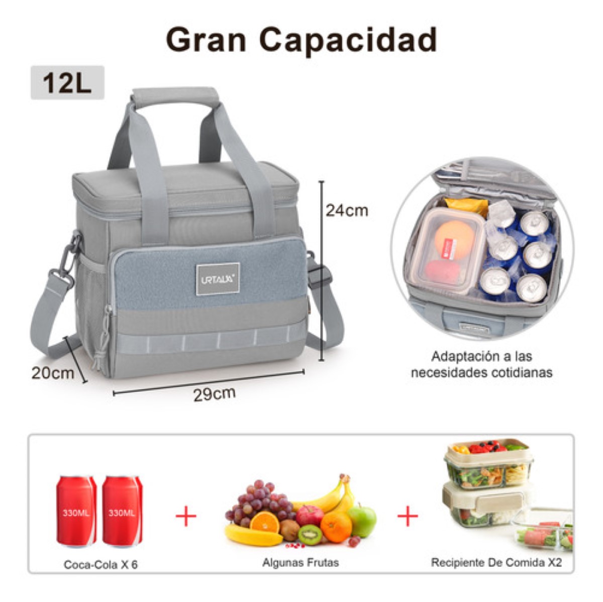 Lonchera Térmica Trabajo Escolares Portátil Fiambrera 12l Light Gray ...