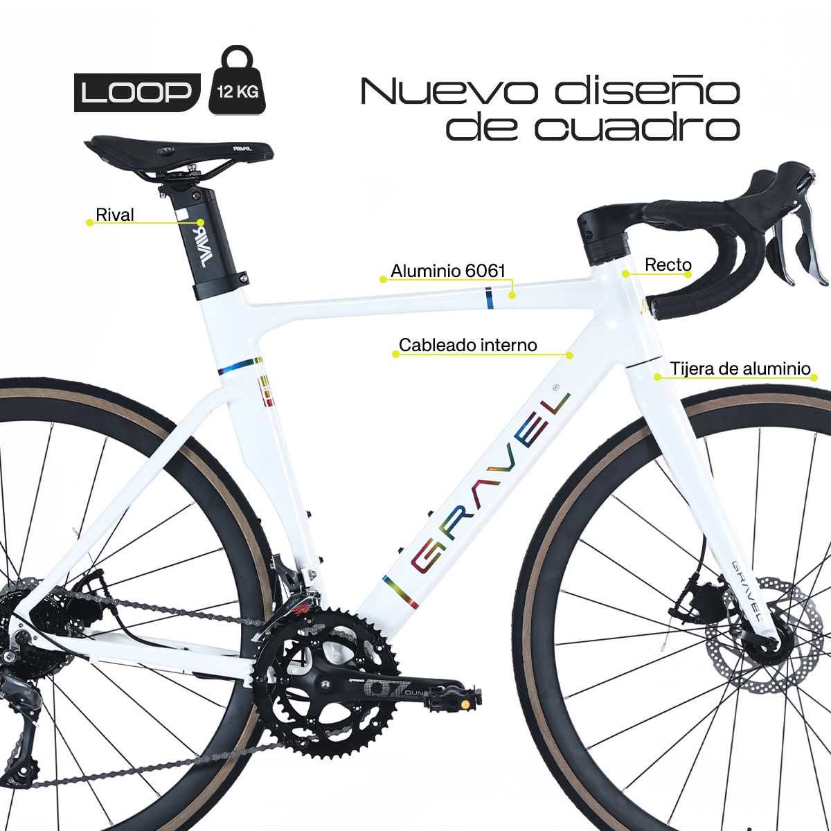 Bicicleta Gravel De Ruta LOOP R700*C, 16V, SHIMANO CLARIS Blanco Cuadro ...