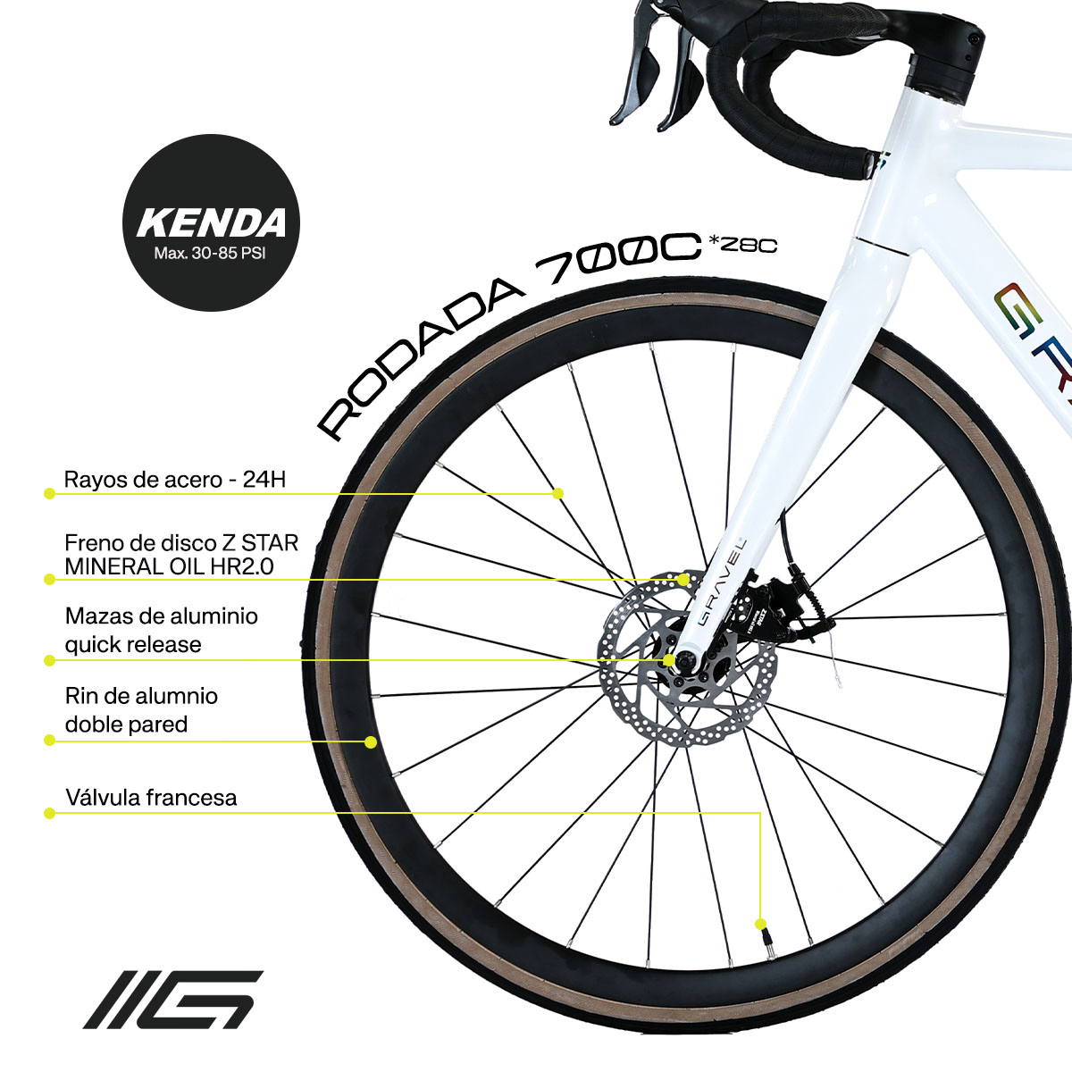 Bicicleta Gravel De Ruta LOOP R700*C, 16V, SHIMANO CLARIS Blanco Cuadro ...